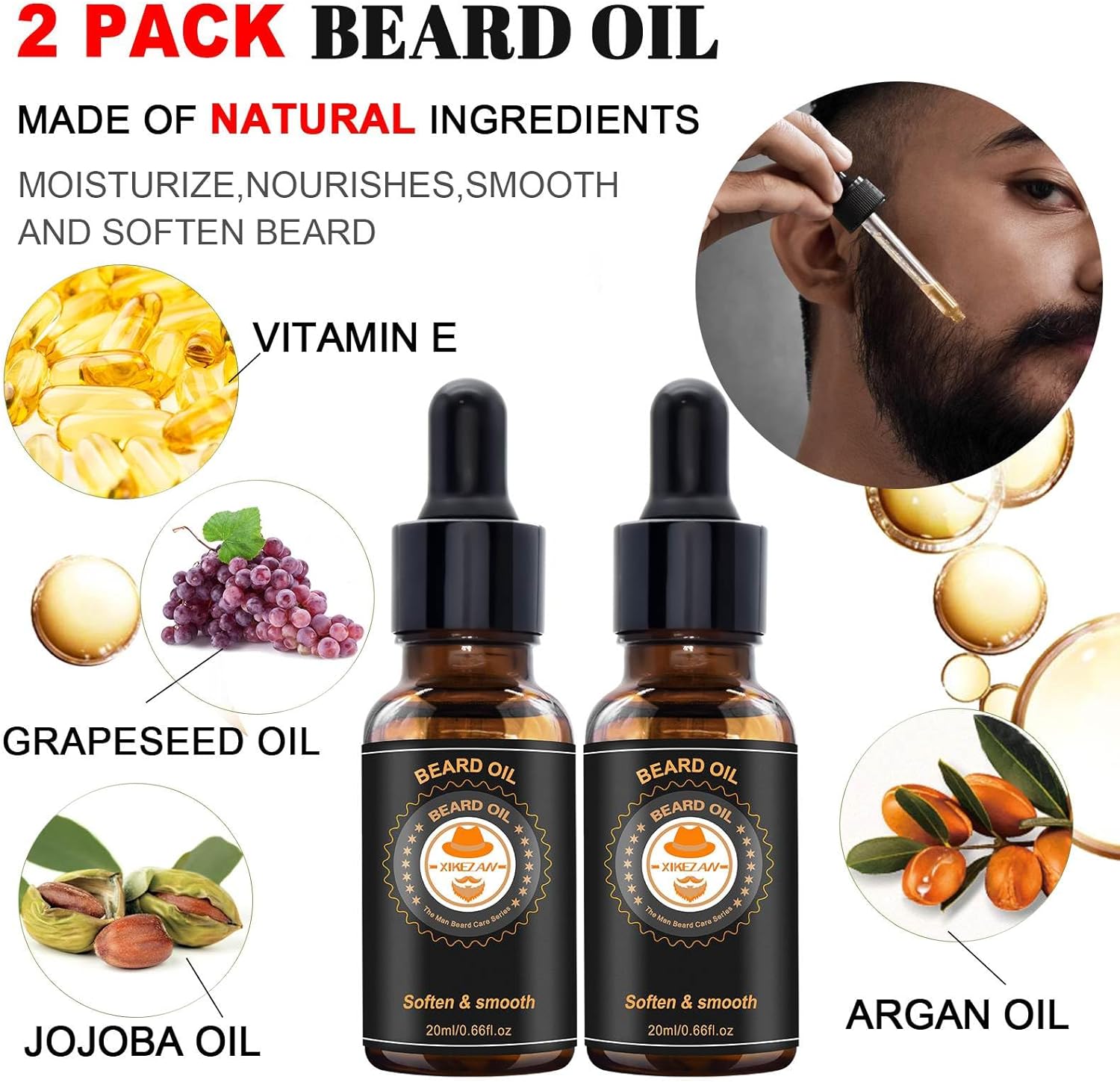 Complete Beard Grooming Kit for Men - Beard Wash, 2 Beard Oils, Brush ...