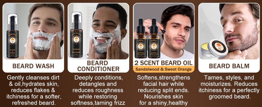 Complete Beard Grooming Kit for Men - Beard Wash, 2 Beard Oils, Brush ...